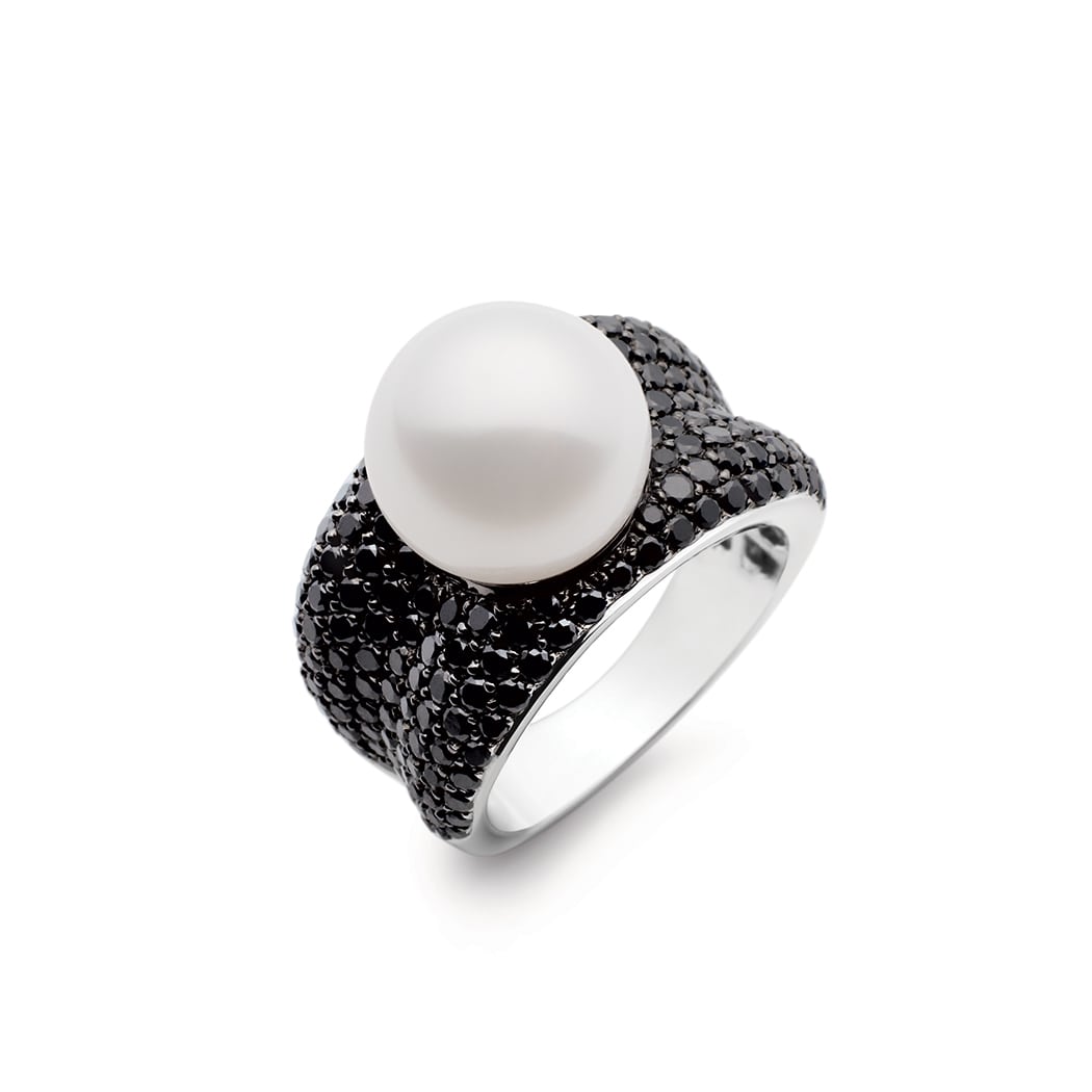 Adored Pearl Ring with White Diamonds, White Gold | Kailis Jewellery