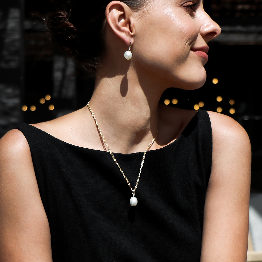 Simplicity Pearl & Diamond Earrings, Yellow Gold | Kailis Jewellery