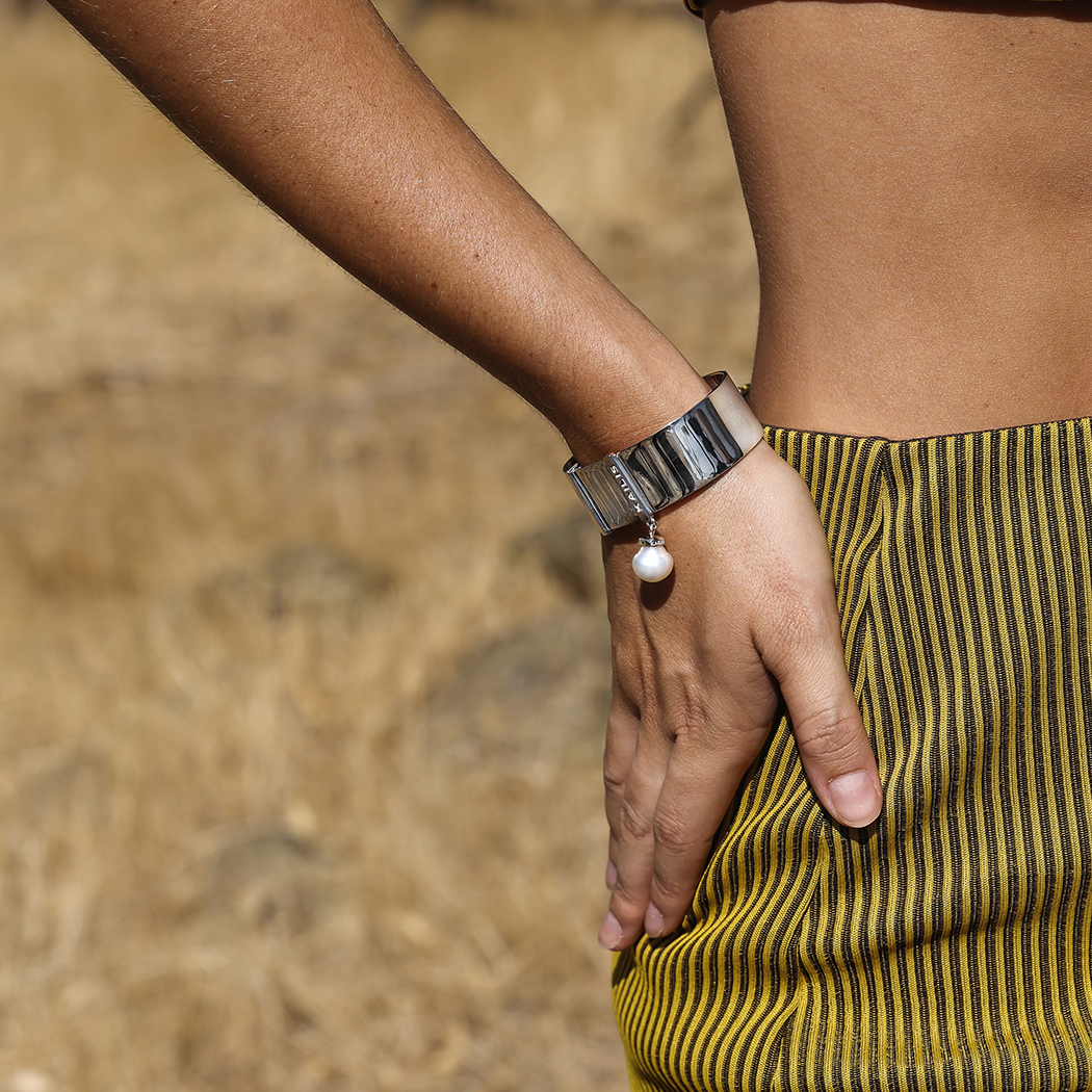 Silver Clip Pearl Bangle | Kailis Jewellery