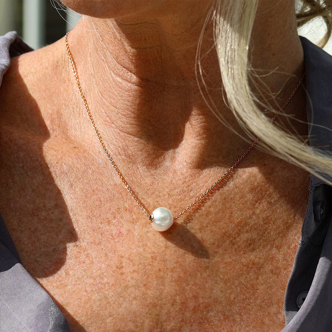 Sliding Pearl Necklace, Single Chain, Rose Gold | Kailis Jewellery